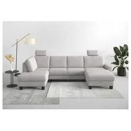 Wohnlandschaft Home Affaire "Summer U-Form", silber, B:314cm H:91cm T:170cm, 95% Polyester, 5% Polyamid, Sofas, Wohnlandschaft, mit oder ohne Bettfunktion und Bettkasten, wengefarbene Holzf&uuml;&szlig;e