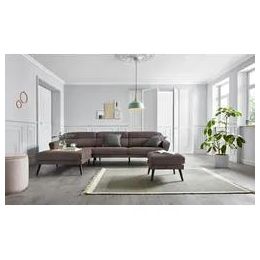 Ecksofa OTTO HOME "Bille L-Form", braun, B:302cm H:86cm T:178cm, Samtoptik (100% Polyester);Luxus-Microfaser weich (100% Polyester);Struktur (100% Polyester);Struktur fein (100% Polyester), Sofas, Ecksofa, mit Naht im R&uuml;ckenkissen und Beinen aus Eichenholz