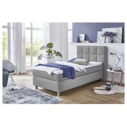 Boxspringbett, grau, B:115cm L:210cm, Bezug Bett: Feinstruktur 100% Polyester;Bezug Bonnell-Federkernmatratze: 100% Polyester;Bezug Kaltschaummatratze: 100% Polyester;Bezug Tonnentaschenfederkernmatratze: 80% Baumwolle, 20%Polyester;Topper: Komfortschaum mit Bezug 100% Polyester, Westfalia Schlafkomfort, Komplettbetten, Boxspringbett, mit Topper