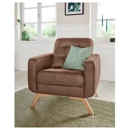 Sessel exxpo - SOFA FASHION "Fiord, Loungesessel", braun (cognac), B:81cm H:87cm T:78cm, Webvelours (100% Polyester);Vintage (100% Polyester), Sessel, Sessel, aktuelles Design, tolle Detailverarbeitung im Sitz und R&uuml;cken
