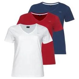 H.I.S. T-Shirt H.I.S "Essential-Basics", Damen, Gr. 52/54, bunt (marine, wei&szlig;, rot), Single Jersey, Obermaterial: 100% Baumwolle, bedruckt, clean, unifarben, Basic, figurumspielend h&uuml;ftlang, V-Ausschnitt, Shirts T-Shirt, figurumspielender Schnitt, aus Baumwolle