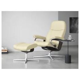 Relaxsessel stressless "Consul", beige (vanilla paloma), B:91cm H:102cm T:79cm, Leder PALOMA: PALOMA ist ein durchgef&auml;rbtes Semianilin-M&ouml;belleder mit nat&uuml;rlicher Narbung., Sessel, Relaxsessel, mit Hocker, mit Cross Base, Gr&ouml;&szlig;e S, M & L, Holzakzent Wenge