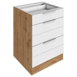 Auszugsunterschrank KOCHSTATION "KS-Luhe", wei&szlig; (wei&szlig; matt, wotaneiche), B:60cm H:82cm T:60cm, MDF, Schr&auml;nke, K&uuml;chenunterschrank, 60 cm breit, hochwertige MDF-Fronten mit waagerechter Lisene