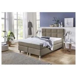 Boxspringbett, beige (schwarz, beige), B:155cm L:210cm, Bezug Bett: Feinstruktur 100% Polyester;Bezug Bonnell-Federkernmatratze: 100% Polyester;Bezug Kaltschaummatratze: 100% Polyester;Bezug Tonnentaschenfederkernmatratze: 80% Baumwolle, 20%Polyester;Topper: Komfortschaum mit Bezug 100% Polyester, Westfalia Schlafkomfort, Komplettbetten, Boxspringbett, mit Topper