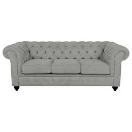 Chesterfield-Sofa Home Affaire "Duc 3-Sitzer", grau (hellgrau), B:198cm H:74cm T:89cm, Samtoptik (100% Polyester);Samtoptik (100% Polyester);Luxus-Microfaser Lederoptik (100% Polyester), Sofas, hochwertige Knopfheftung im R&uuml;cken, Samtoptik mit changierender Optik