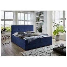 Boxbett "Lucy", blau (navyblau), B:185cm L:214cm, Bezug Bettbox und Obermatratze: Strukturstoff (90% Polyester, 10% Nylon);Topper: Jersey (100% Polyester), ATLANTIC HOME COLLECTION, Komplettbetten, Boxspringbett, mit Bettkasten