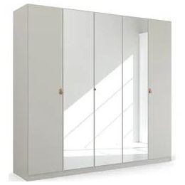 Dreht&uuml;renschrank Rauch "Kleiderschrank Schrank Garderobe Ankleide HOMEY BY QUADRA SPIN", grau (seidengrau), B:226cm H:210cm T:54cm, Holzwerkstoff, Schr&auml;nke, Dreht&uuml;renschrank, mit Grifflaschen aus weichem, cognacbraunem Leder, mit Spiegel
