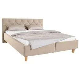 Polsterbett Home Affaire "Sunley 100", beige, B:203cm L:210cm, Struktur (100% Polyester);Strukturstoff (100% Polyester), Betten, Polsterbett, Kreuzsteppung, Kopfteilh&ouml;he 102 cm, ohne oder mit Matratze/Lattenrost