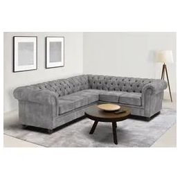 Chesterfield-Sofa Home Affaire "Chesterfield Ecksofa, auch in Leder L-Form", grau (hellgrau), B:250cm H:74cm T:210cm, Luxus-Microfaser (94% Polyester, 5% Nylon, 1% Spandex);Microfaser Antiklederoptik (100% Polyester);NaturLEDER (echtes italienisches Rindsleder), Sofas, hochwertige Knopfheftung, langer Schenkel links oder rechts w&auml;hlbar