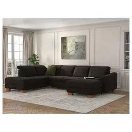 Sit & More Wohnlandschaft SIT & MORE "Dundee U-Form", braun (espresso), B:338cm H:86cm T:219cm, Sofas, Wohnlandschaft, mit Federkern und Massivholzf&uuml;&szlig;en, wahlweise mit Kopfteilverstellung