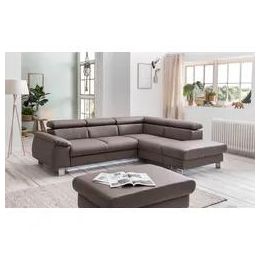 Ecksofa COTTA "Komaris L-Form, B: 249 cm", grau (elefant), B:249cm H:72cm T:100cm, Microfaser PRIMABELLE (100% Polyester);Kunstleder SOFTLUX;Feinstruktur (100% Polyester);Kunstleder SOFTLUX/Struktur (100% Polyester);NaturLEDER, Sofas, Ecksofa, mit Kopfteilverstellung, optional Bettfunktion, Bettkasten & Licht