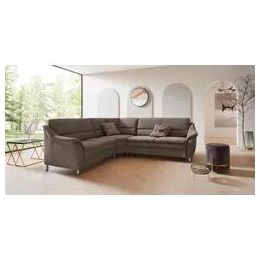 Ecksofa Home Affaire "Cardoso L-Form", braun (cappuccino), B:260cm H:90cm T:230cm, Luxus-Microfaser ALTARA NUBUCK (100% Polyester);Luxus-Microfaser weich (90% Polyester, 10% Polyamid);Struktur (52%Polyester, 35% Acryl, 13%Cotton);Luxus-Microfaser Lederoptik (100% Polyester), Sofas, Ecksofa, mit Trapezecke f&uuml;r mehr Sitzkomfort, wahlweise auch mit Bettfunktion