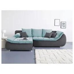 Ecksofa Home Affaire "Imola, elegant und modern, aktuelle Steppung im Sitz, bequem, L-Form", gr&uuml;n (anthrazit, mint), B:271cm H:90cm T:104cm, Sofas, Ecksofa, frei im Raum stellbar, wahlweise mit Bettfunktion und Bettkasten