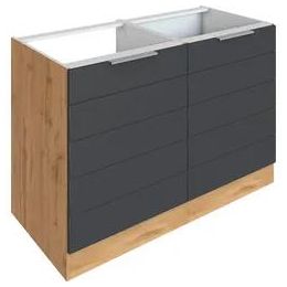 Sp&uuml;lenschrank KOCHSTATION "KS-Luhe", grau (grau matt, wotaneichefarben), B:120cm H:82cm T:60cm, MDF, Schr&auml;nke, Sp&uuml;lenschrank, 120 cm breit, hochwertige MDF-Fronten mit waagerechter Lisene