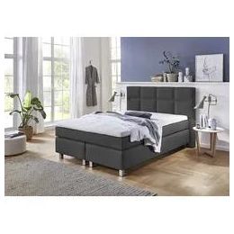 Boxspringbett, grau (charcoal), B:155cm L:210cm, Bezug Bett: Feinstruktur 100% Polyester;Bezug Bonnell-Federkernmatratze: 100% Polyester;Bezug Kaltschaummatratze: 100% Polyester;Bezug Tonnentaschenfederkernmatratze: 80% Baumwolle, 20%Polyester;Topper: Komfortschaum mit Bezug 100% Polyester, Westfalia Schlafkomfort, Komplettbetten, Boxspringbett, mit Topper