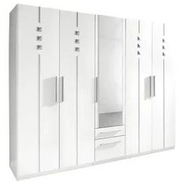Kleiderschrank Priess, wei&szlig;, B:231cm H:193cm T:54cm, Holzwerkstoff, Schr&auml;nke, Kleiderschrank, 1-bis 5-t&uuml;rig, mit silberfarbigen Applikationen