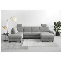 Wohnlandschaft Home Affaire "Summer U-Form", silber, B:314cm H:91cm T:170cm, 100% Polyester, Sofas, Wohnlandschaft, mit oder ohne Bettfunktion und Bettkasten, wengefarbene Holzf&uuml;&szlig;e