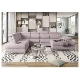 Sit & More Wohnlandschaft SIT & MORE "Cabrio U-Form, B: 359 cm, mit Sitztiefen-, Arm- & Kopfteilverstellung", rosa (rose), B:359cm H:87cm T:230cm, 100% Polyester, Sofas, Wohnlandschaft, 3 Nierenkissen, Federkern, optional Bettfunktion und Stauraum