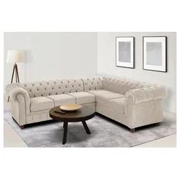 Chesterfield-Sofa Home Affaire "Chesterfield Ecksofa, auch in Leder L-Form", beige (creme), B:250cm H:74cm T:210cm, Luxus-Microfaser (94% Polyester, 5% Nylon, 1% Spandex);Microfaser Antiklederoptik (100% Polyester);NaturLEDER (echtes italienisches Rindsleder), Sofas, hochwertige Knopfheftung, langer Schenkel links oder rechts w&auml;hlbar