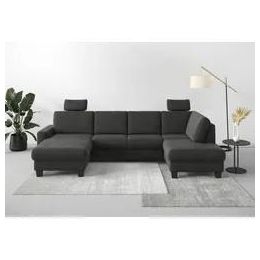 Wohnlandschaft Home Affaire "Summer U-Form", grau (anthrazit), B:314cm H:91cm T:170cm, 95% Polyester, 5% Polyamid, Sofas, Wohnlandschaft, mit oder ohne Bettfunktion und Bettkasten, wengefarbene Holzf&uuml;&szlig;e