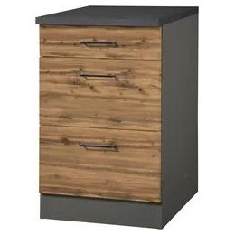 Unterschrank KOCHSTATION "KS-Trier", grau (wotaneiche, grafit), B:50cm H:85cm T:60cm, Holzwerkstoff, MDF, Schr&auml;nke, Unterschrank, Breite 50 cm, mit 2 Ausz&uuml;gen und 1 Schublade