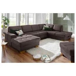 Wohnlandschaft Home Affaire "Puccini U-Form", braun (mocca), B:340cm H:86cm T:224cm, Luxus-Microfaser (100% Polyester);Luxus-Microfaser ALTARA NUBUCK (100% Polyester);Luxus-Microfaser Lederoptik (100% Polyester), Sofas, Wohnlandschaft, mit Federkern, Sitztiefenverstellung, Kontrastnaht
