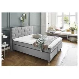 Boxspringbett, grau, B:155cm L:210cm, Bezug Bett: Feinstruktur 100% Polyester;Bezug Bonnell-Federkernmatratze: 100% Polyester;Bezug Kaltschaummatratze: 100% Polyester;Bezug Tonnentaschenfederkernmatratze: 80% Baumwolle, 20%Polyester;Topper: Komfortschaum mit Bezug 100% Polyester, Westfalia Schlafkomfort, Komplettbetten, Boxspringbett, mit Topper