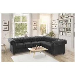 Chesterfield-Sofa Home Affaire "Duc Ecksofa L-Form", grau (anthrazit), B:255cm H:74cm T:214cm, Samtoptik (100% Polyester);Samtoptik (100% Polyester);Luxus-Microfaser Lederoptik (100% Polyester), Sofas, hochwertige Knopfheftung im R&uuml;cken, Samtoptik mit changierender Optik
