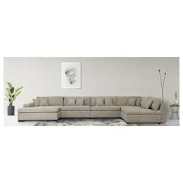 Wohnlandschaft Home Affaire "Skara U-Form", beige (dunkelbeige), B:390cm H:86cm T:190cm, 100% Polyester, Sofas, Wohnlandschaft, Lounge-Sofa mit Federkernpolsterung, in vielen Bezugsvarianten