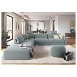 Sit & More Ecksofa SIT & MORE "Cadabra L-Form", blau (aqua), B:356cm H:80cm T:292cm, Samtoptik (100% Polyester);Soft clean (98% Polyester, 2% Polyamid);Struktur fein (100% Polyester), Sofas, Ecksofa, Breite 356 cm, mit Sitztiefenverstellung