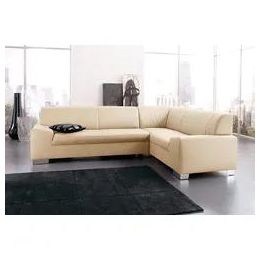 Ecksofa DOMO collection "Alisson, zeitlose Optik, flache Armlehnen, L-Form", beige (creme), B:249cm H:75cm T:181cm, Microfaser aus 100% Polyester;Softlux, das pflegeleichte Kunstleder aus 80% PVC, 18% Polyester und 2% Polyurethan;Strukturstoff aus 90% Polyester und 10% Polyacryl, Sofas, Ecksofa, fester Sitzkomfort, wahlweise mit Bettfunktion