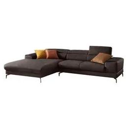 Ecksofa W.Schillig "Piedroo, Designsofa mit tollem Sitzkomfort, elegant und bequem, L-Form", braun (mocca s37), B:303cm H:70cm T:193cm, Stoff S37 (100% Polyester): Luxus-Microfaser in Lederoptik, Sofas, Ecksofa, Kopfteilverstellung, wahlweise mit Sitztiefenverstellung, Breite 303cm