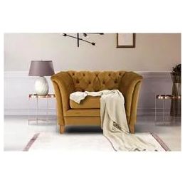 Sessel Home Affaire "Newport modernes Chesterfield", gold (goldfarben), B:102cm H:76cm T:81cm, Luxus-Microfaser Vintageoptik (100% Polyester);Struktur fein (100% Polyester);Samtoptik (100% Polyester), Sessel, Sessel, mit Knopfheftung im R&uuml;cken, Keder und feinen Armlehnen