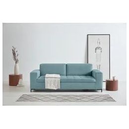 3-Sitzer OTTO products "Grazzo, zeitlos und elegant, moderne Sitzheftung", blau (eisblau), B:218cm H:80cm T:90cm, 100% Polyester (recycelt), Sofas, hochwertige Stoffe aus recyceltem Material, Steppung im Sitzbereich