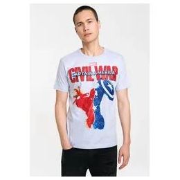T-Shirt logoshirt "Marvel - Captain America - Civil War", Damen, Gr. M, grau, 95% Baumwolle, 5% Viskose, bedruckt, mehrfarbig, meliert, normal, Rundhals, Shirts T-Shirt, mit gro&szlig;em Captain America-Frontprint