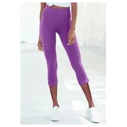 Caprileggings Lascana, Damen, Gr. 32/34, N-Gr, lila, Single Jersey, Obermaterial: 95% Baumwolle, 5% Elasthan, unifarben, Basic, Basic kniebedeckend, Hosen, mit breitem, weichen B&uuml;ndchen