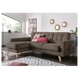 Ecksofa exxpo - SOFA FASHION "Nappa, kompakt und komfortabel, bequem, zeitloses Design, L-Form", grau (taupe), B:222cm H:87cm T:156cm, Samtvelours (100% Polyester);Webvelours (100% Polyester), Sofas, Ecksofa, tolle Detailverarbeitung, inkl. Bettfunktion und Bettkasten