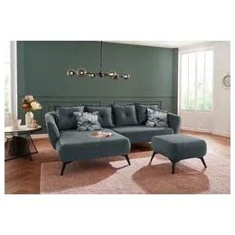 Ecksofa Home Affaire "Baggio romantische Polsterecke, bequem, Breite 277 cm, L-Form", blau (ocean), B:277cm H:80cm T:162cm, Sofas, Ecksofa, Zierkissen inklusive, schwarze Metallf&uuml;&szlig;e