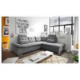 Ecksofa ED EXCITING DESIGN "Nalo L-Form", grau (dunkelgrau), B:260cm H:103cm T:219cm, 95% Polyester, 5% Nylon, Sofas, Ecksofa, mit Bettfunktion, Armteilverstellung, Kopfst&uuml;tzen & 2 Nierenkissen, Topseller