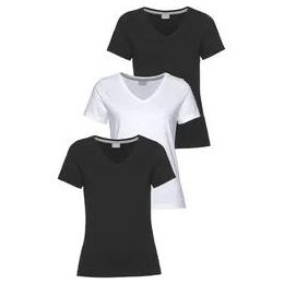 T-Shirt Eastwind, Damen, Gr. 44/46, schwarz-wei&szlig; (schwarz, schwarz, wei&szlig;), Single Jersey, Obermaterial: 100% Baumwolle, clean, unifarben, Basic, figurumspielend h&uuml;ftlang, abgesteppt, Shirts T-Shirt, Kurzarm, figurumspielend, aus Baumwolle, im 3er-Pack