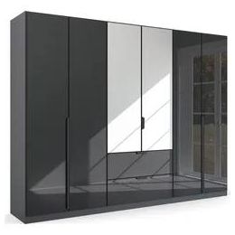 Dreht&uuml;renschrank Rauch "Kleiderschrank Schrank Garderobe Ankleide MODERN BY QUADRA SPIN", grau (graumetallic, glas basalt), B:271cm H:210cm T:54cm, Holzwerkstoff, Schr&auml;nke, Dreht&uuml;renschrank, mit Spiegel und hochwertiger Glasfront, Stangengriff MADE IN GERMANY