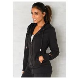 Sweatjacke BENCH. LOUNGEWEAR, Damen, Gr. 32/34, schwarz, Sweatware, Obermaterial: 60% Baumwolle, 40% Polyester, unifarben, Basic, bequem h&uuml;ftbedeckend, ohne Ausschnitt, B&uuml;ndchen, Sweatjacken Sweatjacke, mit Taschen und Zipper, Loungeanzug, Topseller