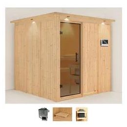 Sauna Karibu "Rodin", beige (naturbelassen), Saunaofen, externe Steuerung, 9 kW, Saunen, Ofen 9 KW externe Strg easy