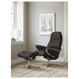 Relaxsessel stressless "Sunrise", braun (chocolate paloma), B:79cm H:103cm T:73cm, Leder PALOMA: PALOMA ist ein durchgef&auml;rbtes Semianilin-M&ouml;belleder mit nat&uuml;rlicher Narbung., Sessel, Relaxsessel, mit Hocker, mit Cross Base, Gr&ouml;&szlig;e S, M & L, Holzakzent Schwarz