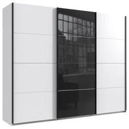 Schwebet&uuml;renschrank wimex "Norderstedt", wei&szlig; (wei&szlig;, glas schwarz), B:270cm H:236cm T:64cm, Schr&auml;nke, Schwebet&uuml;renschrank, INKLUSIVE 2 Stoffboxen und 2 zus&auml;tzliche Einlegeb&ouml;den, mit Glast&uuml;r