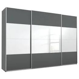 Schwebet&uuml;renschrank Rauch "Quadra", grau (grau metallic, spiegel), B:315cm H:210cm T:62cm, Holzwerkstoff, Schr&auml;nke, Schwebet&uuml;renschrank, mit Spiegelelementen