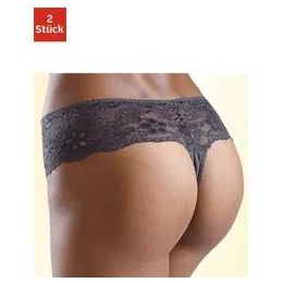 String Nuance, Damen, Gr. 32/34, 2 Stk., grau (2xgrau), Spitze, Obermaterial: 85% Polyamid, 15% Elasthan, k&ouml;rpernah, Unterhosen String, Dessous mit breitem Spitzenband