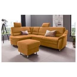 Ecksofa Home Affaire "Cardoso L-Form", gelb (mais), B:250cm H:90cm T:175cm, Struktur impr&auml;gniert (100% Polyester);Luxus-Microfaser ALTARA NUBUCK (100% Polyester);Struktur (52% Polyester, 35% Polyacryl, 13% Baumwolle);Luxus-Microfaser weich (90% Polyester, 10% Polyamid), Sofas, Ecksofa, Federkern, wahlweise mit Bett, Schubkasten