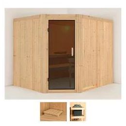 Sauna Karibu "Marit", beige (naturbelassen), ohne Ofen, (ohne Ofen), Saunen, ohne Ofen