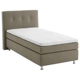 Boxspringbett, beige (schwarz, beige), B:115cm L:210cm, Bezug Bett: Feinstruktur 100% Polyester;Bezug Bonnell-Federkernmatratze: 100% Polyester;Bezug Kaltschaummatratze: 100% Polyester;Bezug Tonnentaschenfederkernmatratze: 80% Baumwolle, 20%Polyester;Topper: Komfortschaum mit Bezug 100% Polyester, Westfalia Schlafkomfort, Komplettbetten, Boxspringbett, mit Topper
